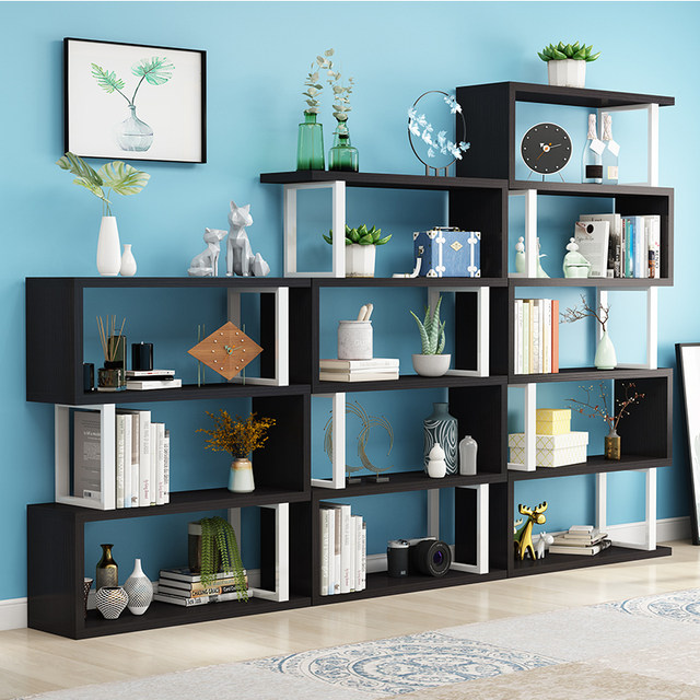 Shelf floor-standing office living room screen steel-wood combination ...