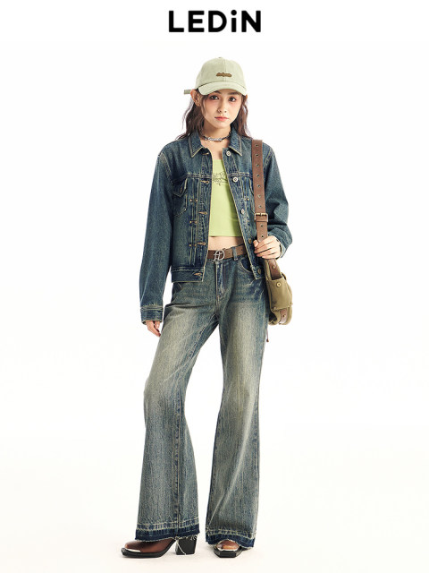 Lechang retro water washing denim jacket female spring new jacket C2BJE1445