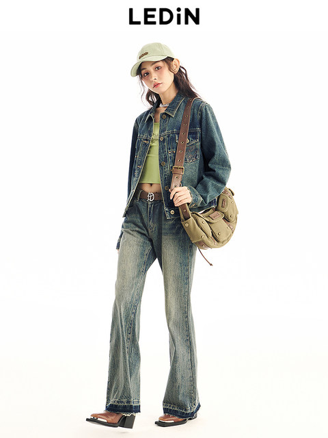 Lechang retro water washing denim jacket female spring new jacket C2BJE1445