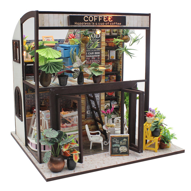DIY Handmade Time Coffee Mini House Villa toy Model Pretending Art ...