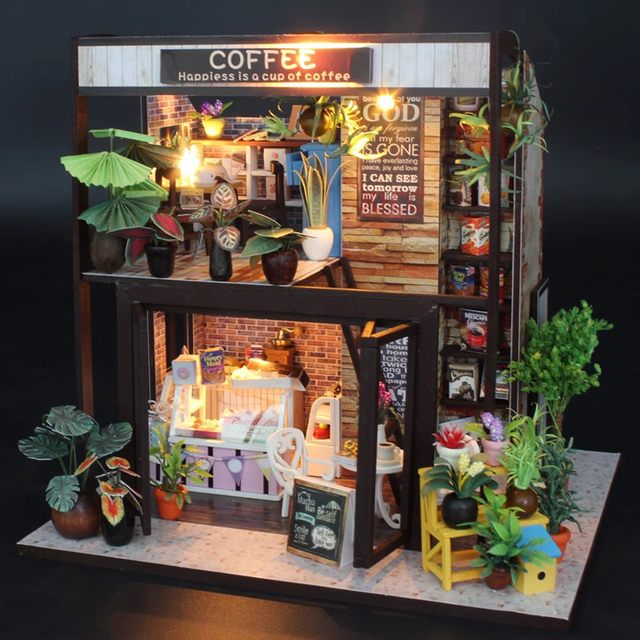 DIY Handmade Time Coffee Mini House Villa toy Model Pretending Art ...