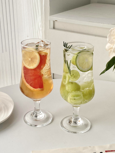Ins style glass goblet, high-looking fruit tea cup, soda sparkling ...