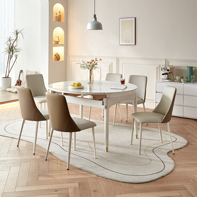 Lin's Home Light Luxury Retractable Slate Dining Table and Chair ...
