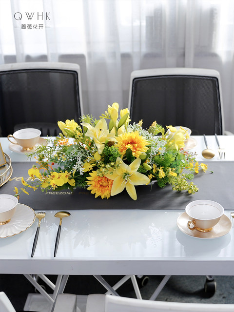 Table flower arrangement, long table decoration flower, tabletop fake ...