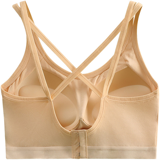 Pure cotton rear ribs buckle bra, chest integrated small chest gathered ...