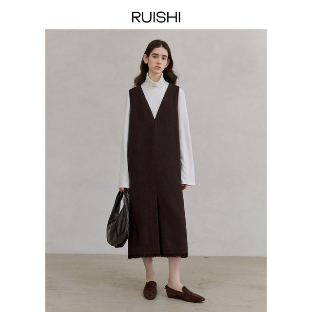 Ruishi Rui Shi, wearing a simple texture, wool vest skirt A -line ...