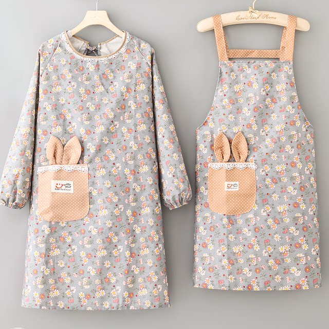 Hand-wipeable long-sleeved canvas apron for women's home kitchen ...