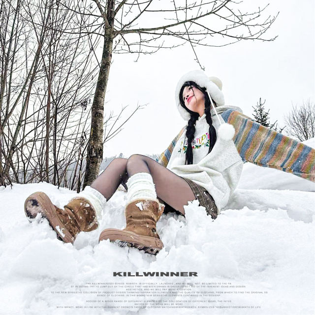 KILLWINNER snow boots winter non-slip fashion round toe thick sole large toe shoes thickened ...