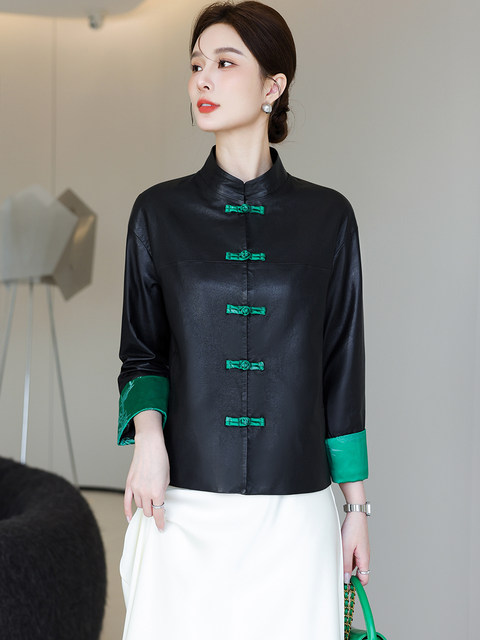 New Chinese style Haining leather leather clothing female short new ...