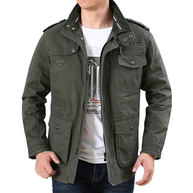 Spring jacket men's spring and autumn pure cotton mid-length outdoor ...