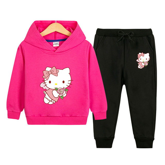 KT Cat Children's Clothing Girls Hooded Sweatshirt Set 2024 Spring and ...