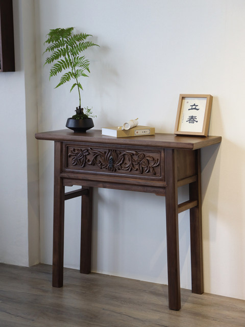 Ink orchid carved solid wood flat-top table Chinese Zen style entrance ...