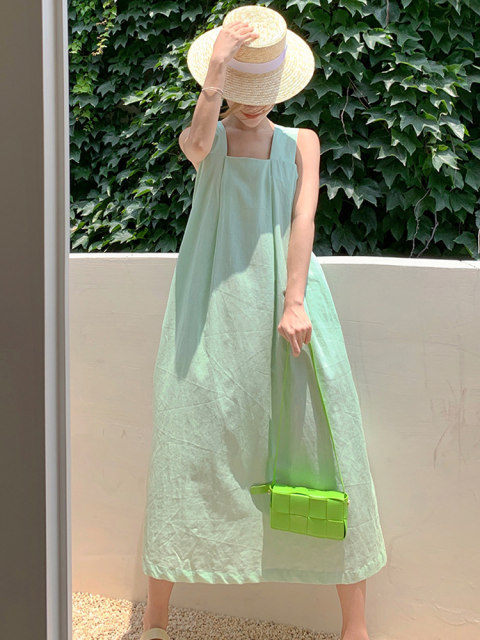 Fang Ling cotton and linen dress female spring French gentle style high ...