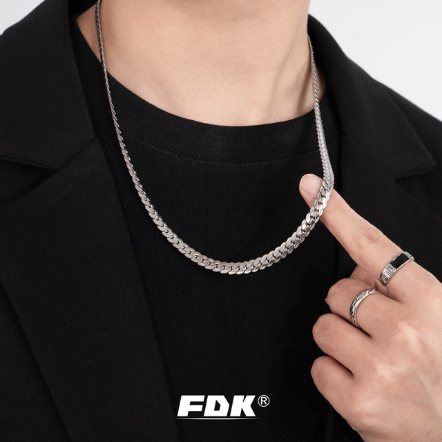 FDK Pressing Flower Cuban Necklace Necklace Men's Tide Simple Hip Hop ...