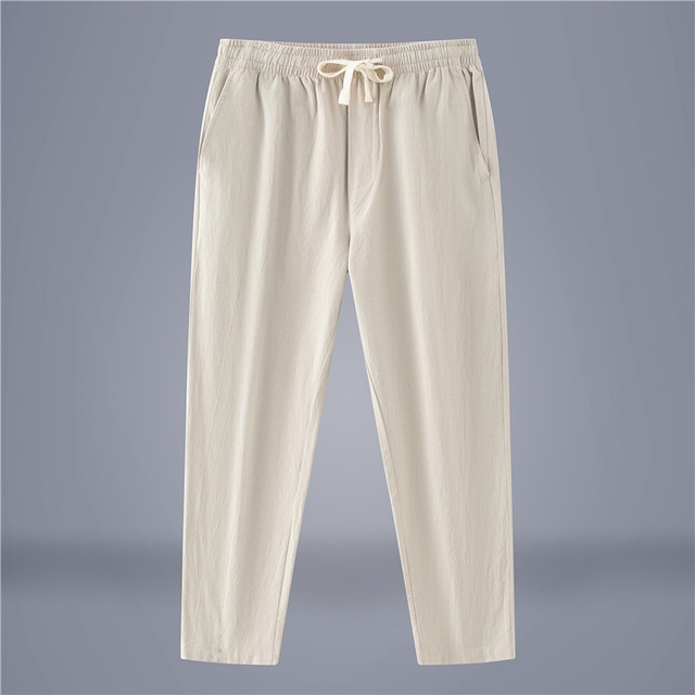 Cotton and linen 9-point pants men's summer thin loose large size ...