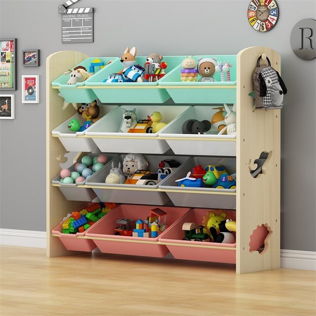 Children's toy storage shelf solid wood baby book frame picture book ...