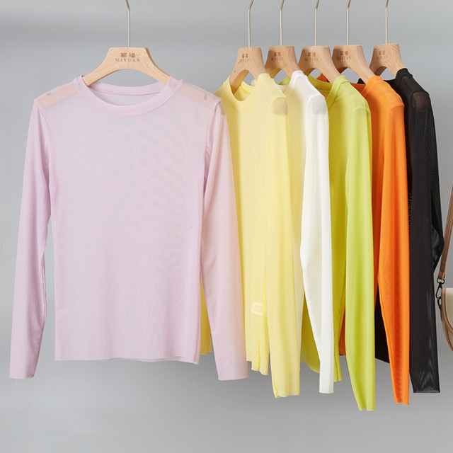 Candy color sunscreen top, ice silk bottoming shirt, women's long ...