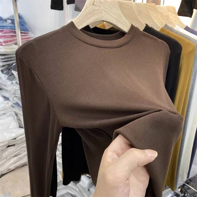 European round neck threaded long-sleeved T-shirt 2024 autumn and ...