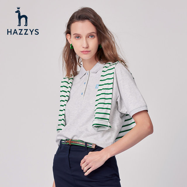 Hazzys Haggis raglan sleeve gray simple POLO shirt women's new loose casual short-sleeved T ...