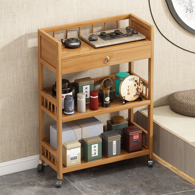 Tea shelf rack solid wood tea storage cabinet living room small bogu ...