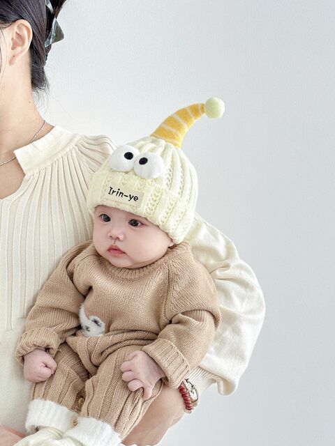 Baby hat autumn and winter super cute and funny small moon -age knitted ...