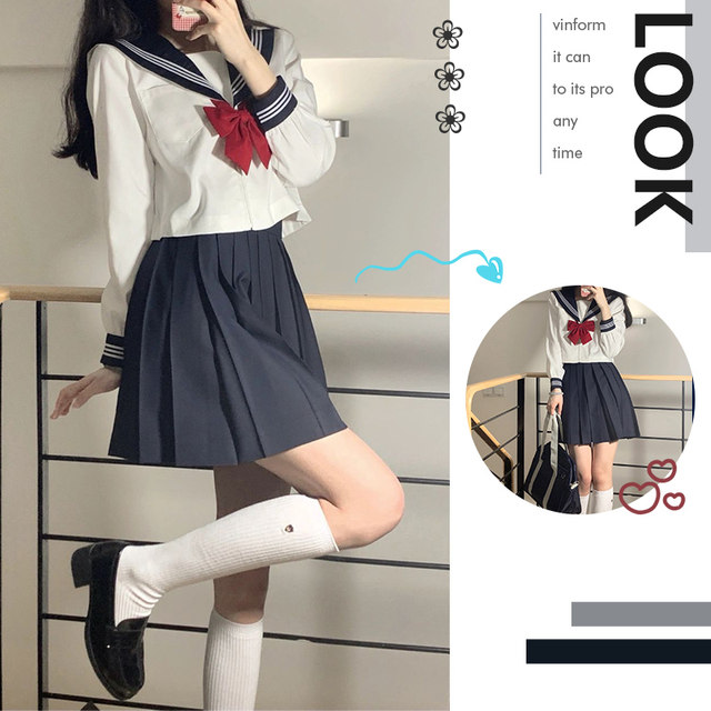 Sailor suit jk uniform set Japanese white three spring and summer college style genuine basic ...