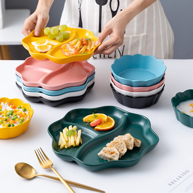 Nordic home ceramic partition disk dish Creative three -grid dining ...