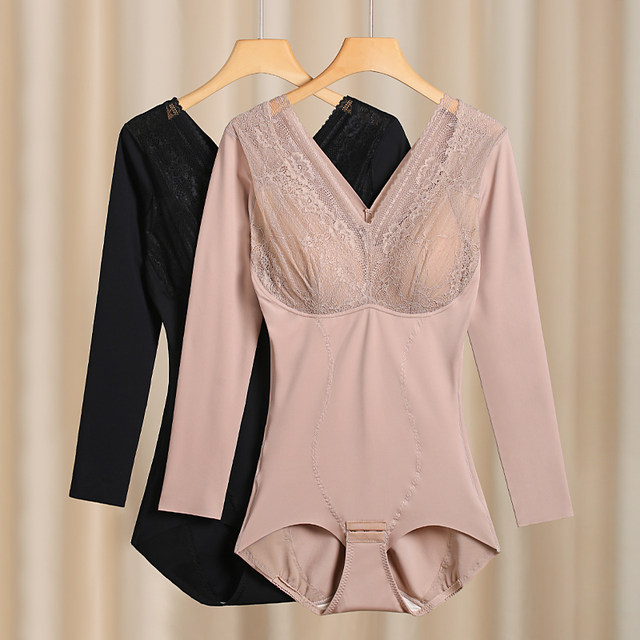 Long -sleeved conjoined body -shaping clothing with abdominal bundle ...
