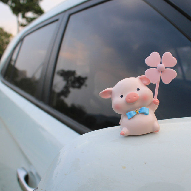 Cute piggy windmill bamboo dragonfly electric car car decoration ...