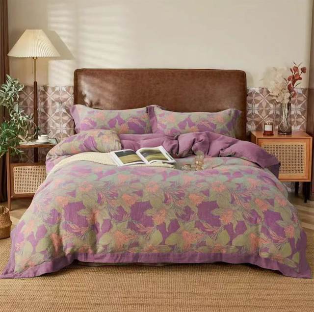 Light luxury high-end yarn-dyed double-layer yarn pure cotton four ...