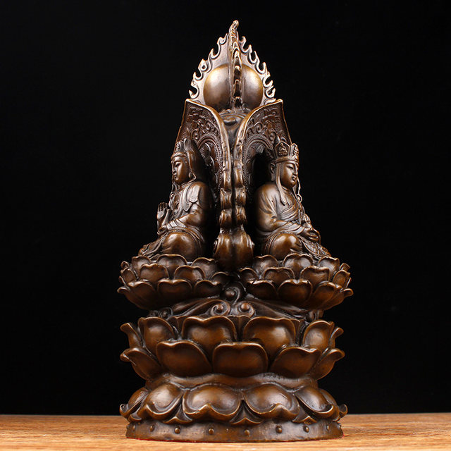 Bronze three-faced Buddha statue, Saha three saints ornaments, copper ...