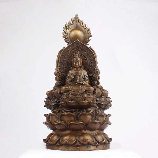 Bronze three-faced Buddha statue, Saha three saints ornaments, copper ...