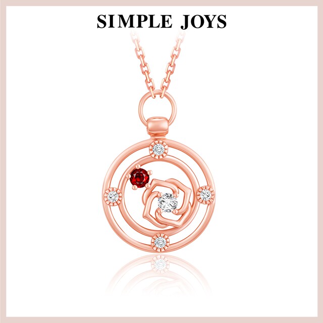 SimpleJoys Rose disc necklace s925 sterling silver retro ruby ...