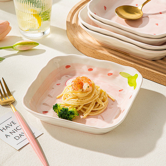 Cute ceramic plate dish plate household square plate dish plate high ...