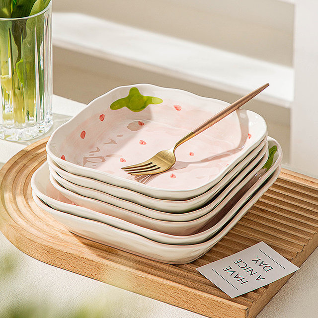 Cute ceramic plate dish plate household square plate dish plate high ...