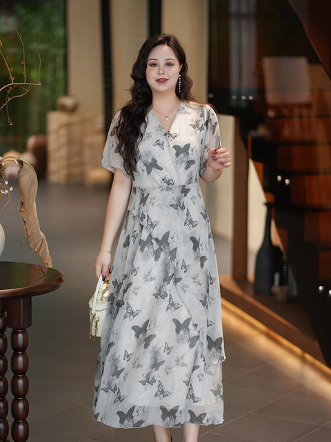 Chamona's large-size women's summer dress Fat mm new high-end feel ...