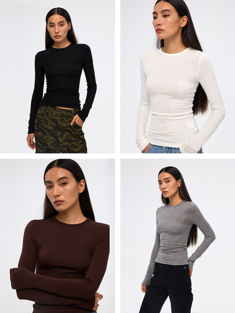 Fmg Dongyue Tencel Wool Slim-Fit Long-Sleeve T-Shirt