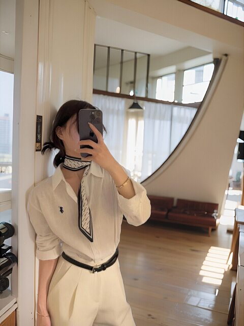 Old money style relaxing white cotton linen shirt Pony embroidered ...