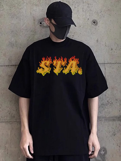 STA official store national trend retro street flame print LOGO summer ...