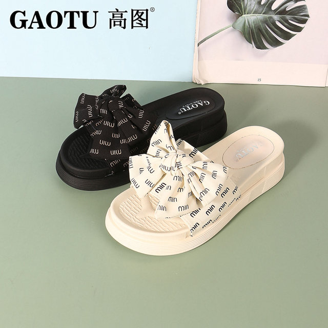 Gaotu bow thick-soled slippers for women 2024 summer new style daily ...