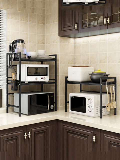 Kitchen storage rack microwave oven rack floor-mounted retractable ...