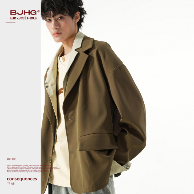 BJHG reckless autumn retro suit jacket men's trendy double collar ...