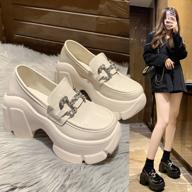 European station rhinestone thick-soled small leather shoes for women ...
