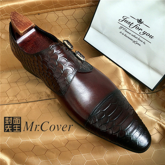 New fashion pointed leather shoes genuine crocodile head layer Cowhide ...