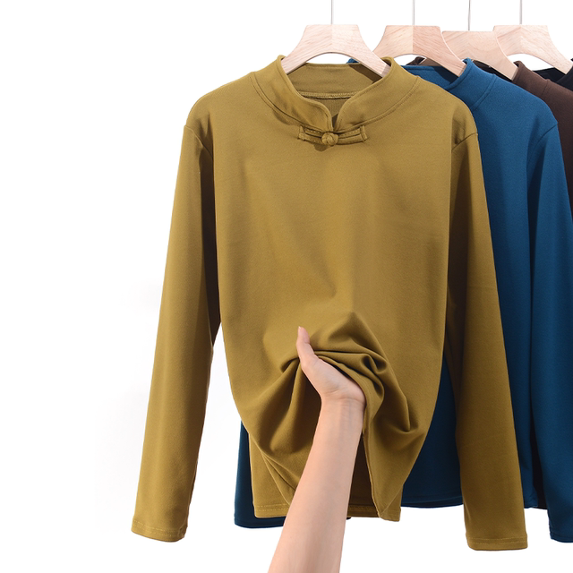 Autumn and winter velvet warm long-sleeved T-shirt Chinese style women ...
