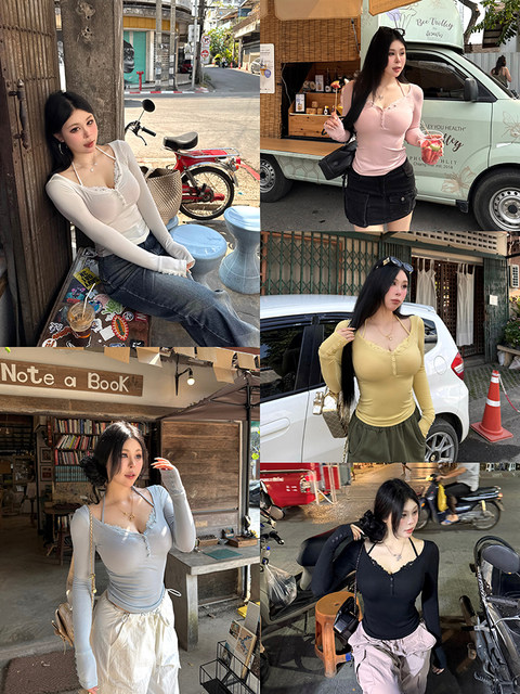 Kurosawa Kyūki Long Sleeve T-shirt for women 2025 Spring and Summer New Style Slim mm Waist ...