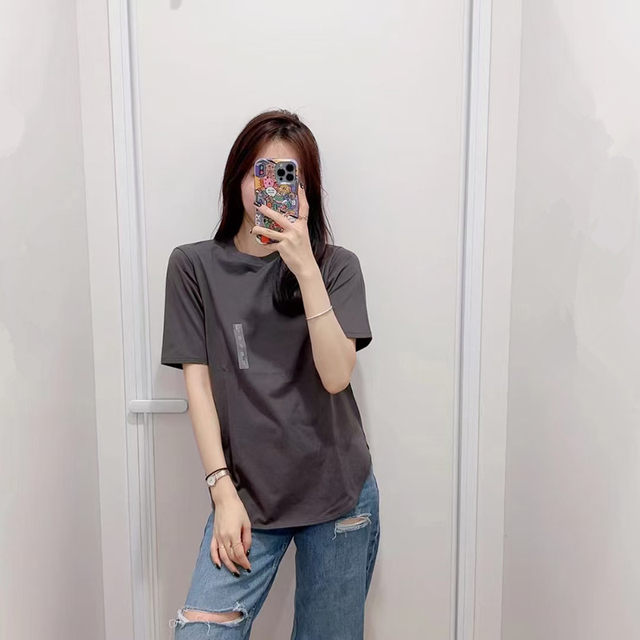 Fitting room women's 2024 summer smooth cotton curved hem long T-shirt ...