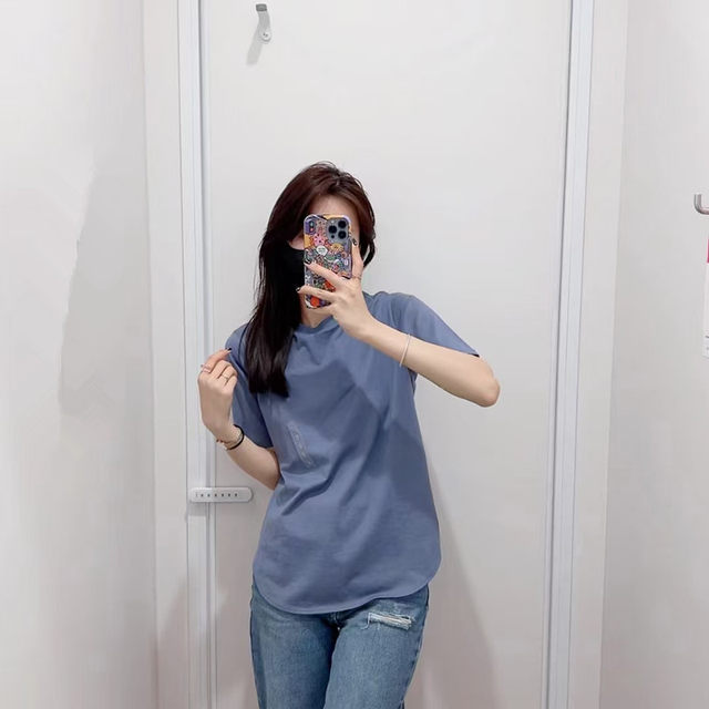 Fitting room women's 2024 summer smooth cotton curved hem long T-shirt ...