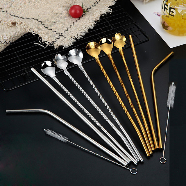 Stainless steel straw spoon, environmentally friendly drinking picker ...