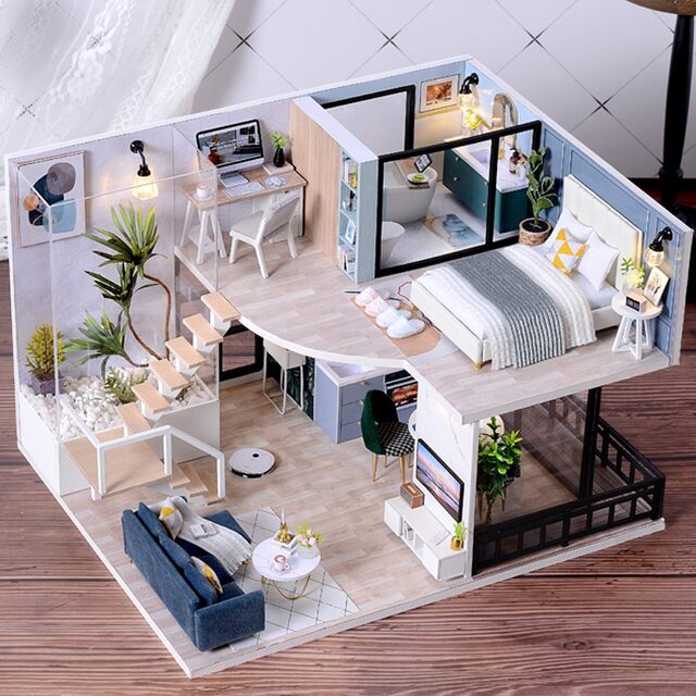 diy handmade cabin loft mini miniature scene micro villa assembled ...